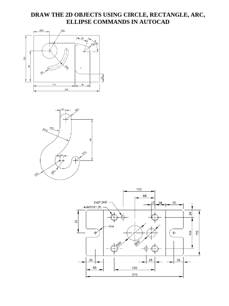 EX NO 02 Drawing 2D Object Using Circle, Rectangle, Arc, Ellipse Commands. | PDF