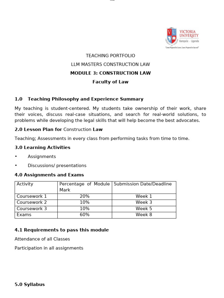 Victoria University Teaching PORTFOLIO CONSTRUCTION LAW 2024 | PDF ...