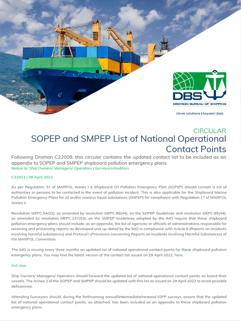 C22021 SOPEP and SMPEP List of National Operational Contact Points | PDF