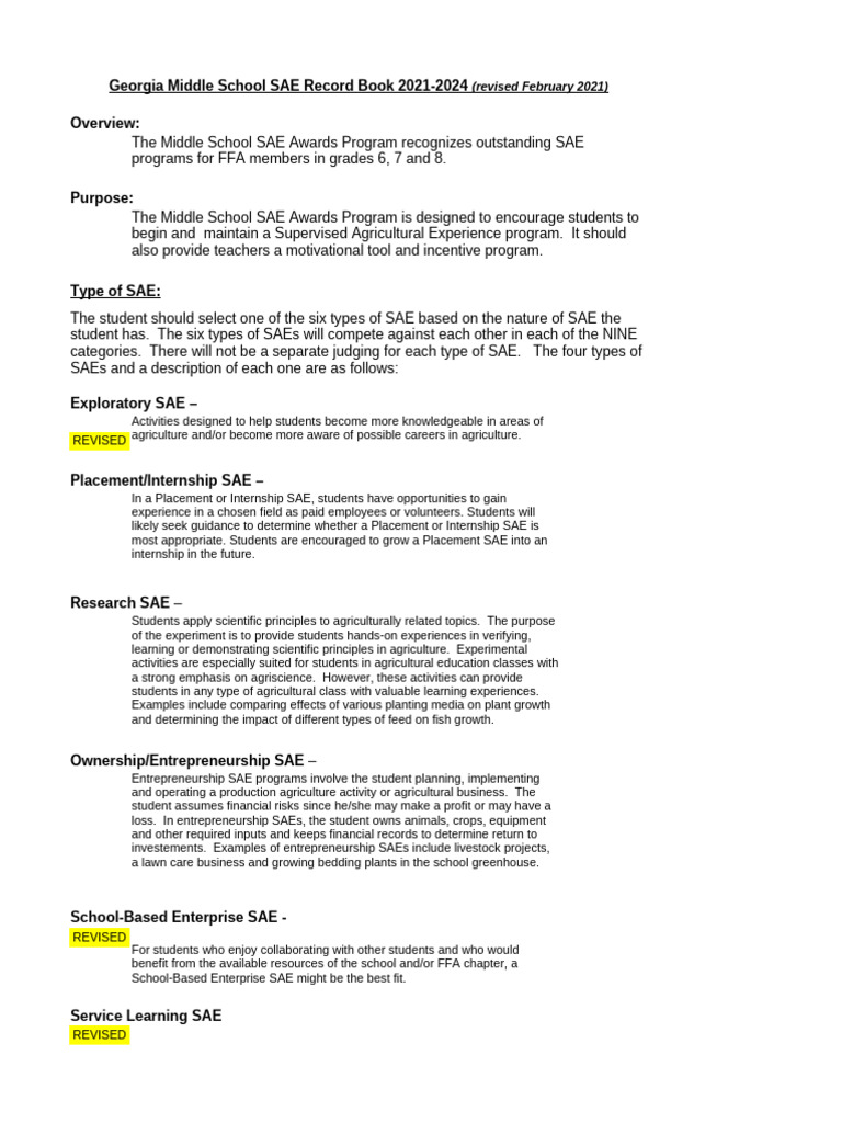 Middle School Record Book Revised 2021 | PDF | Agriculture | Livestock