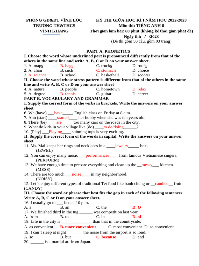 ANH 8 GKI KO NGHE -keys | PDF | Cakes | Baking