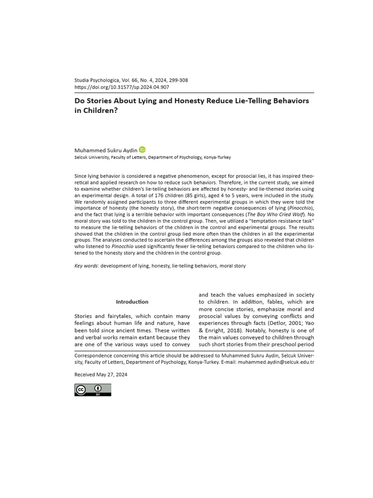 Stories Reduce Children's Lying | PDF | Psychology | Experiment