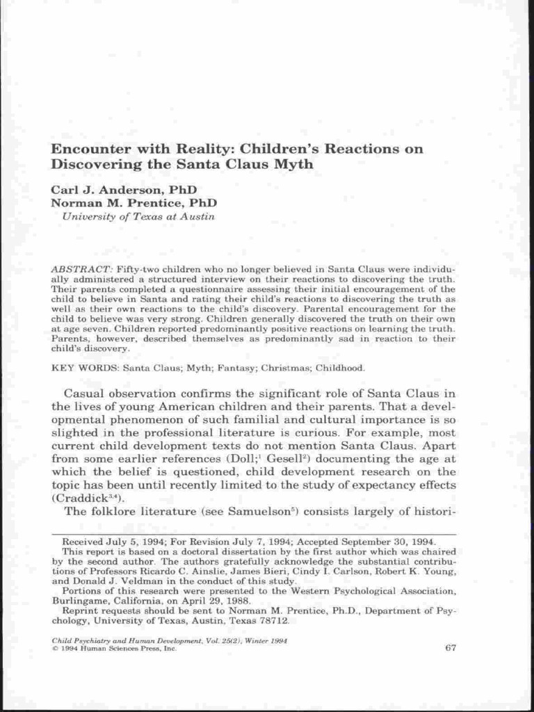 encounter reality children reaction on discovering santa claus mith | PDF
