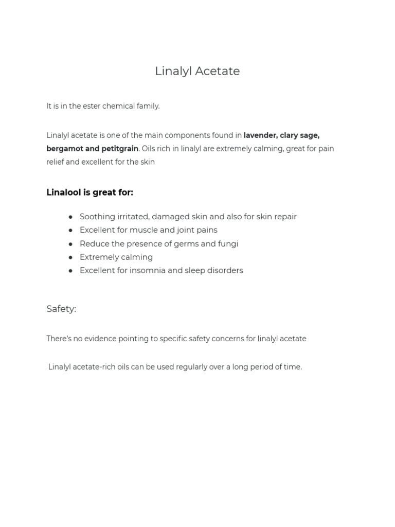 Benefits of Linalyl Acetate in Oils | PDF