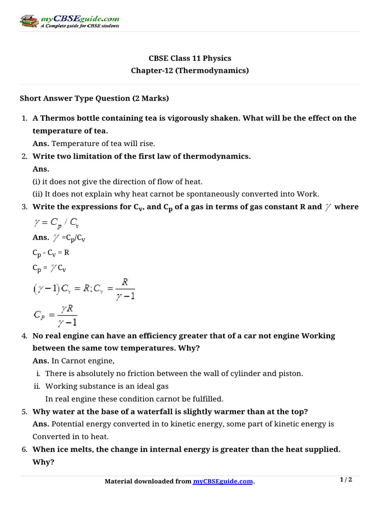11 Physics Imp ch12 Sa Marks 2 | PDF