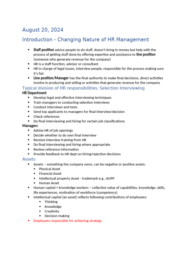 BUSN 440 HR Class - Lecture Notes | PDF | Human Resource Management ...