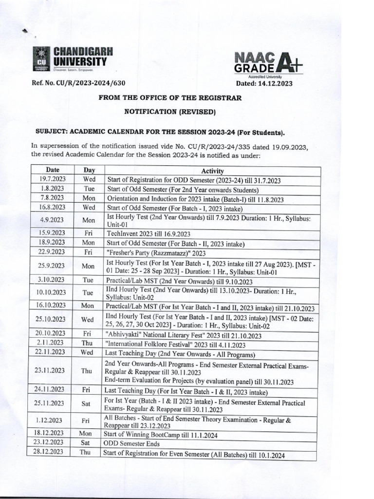 Academic Calendar Revised | PDF