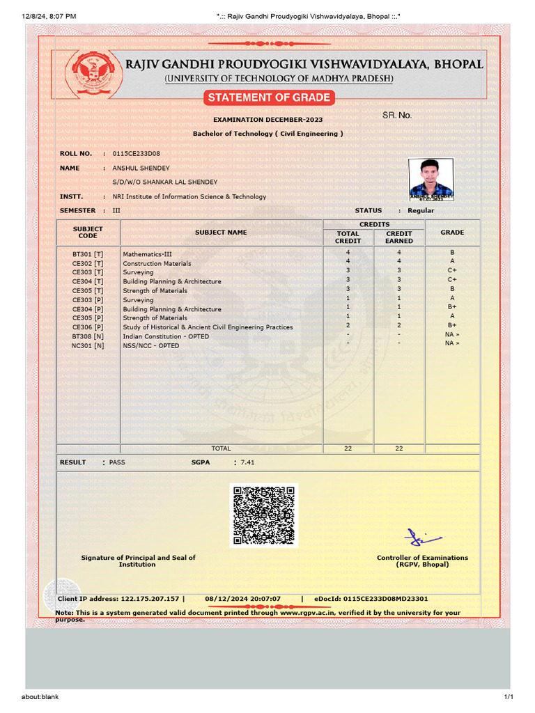 Rajiv Gandhi Proudyogiki Vishwavidyalaya, Bhopal . | PDF | Engineering