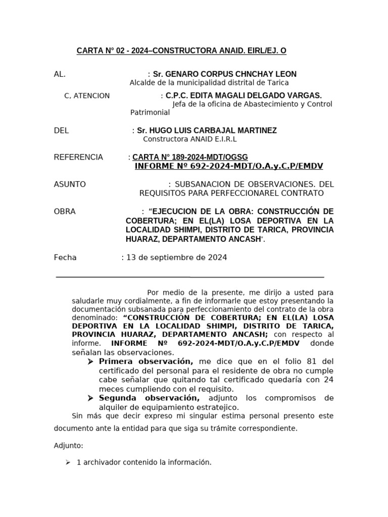 CARTA N A Entidad | PDF