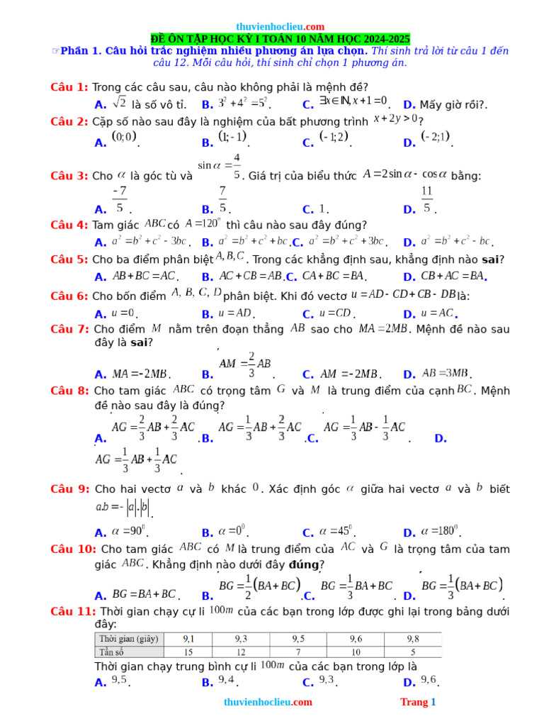 De On Tap HK1 Toan 10 KNTT de 6 | PDF