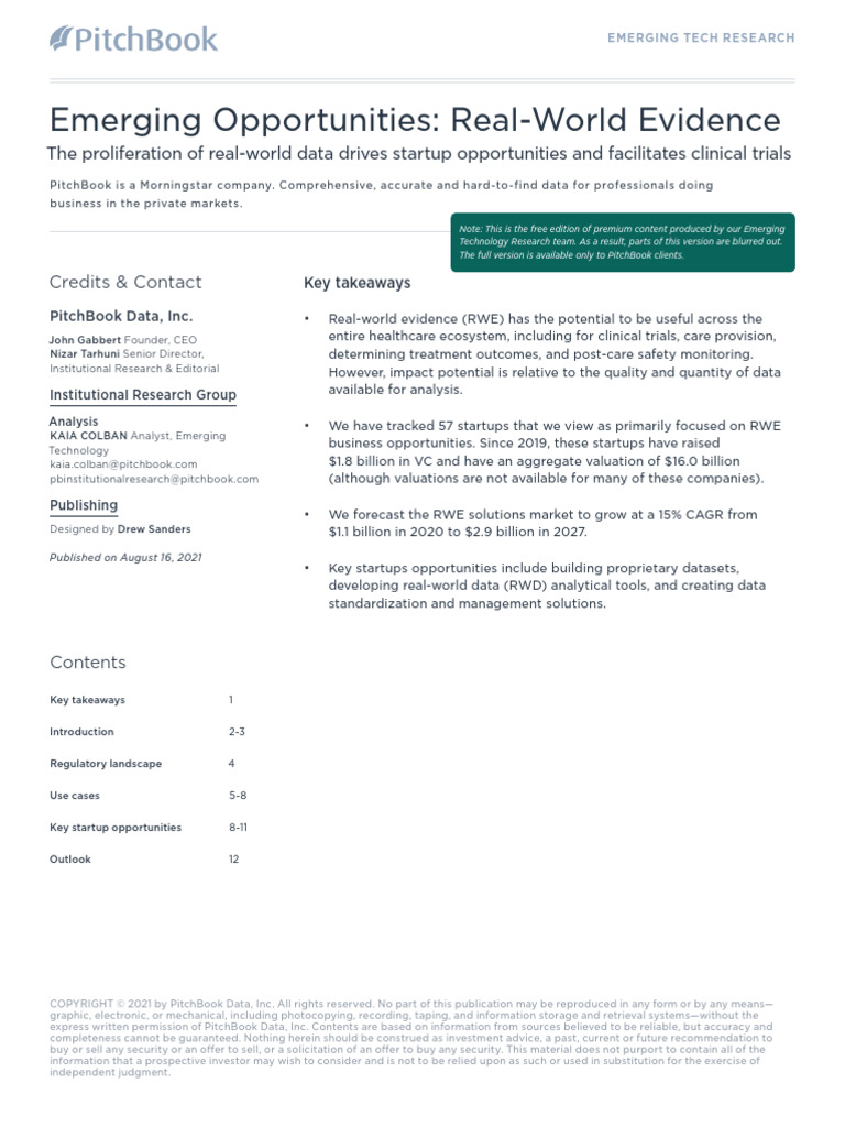 PitchBook Analyst Note Emerging Opportunities Real World Evidence | PDF | Electronic Health ...