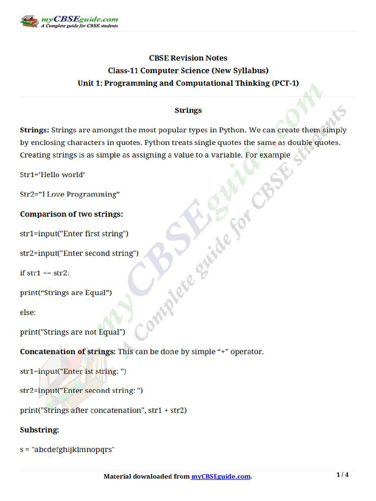 11 Computer Science Notes Unit1 Strings | PDF 11 Computer Science Notes Unit1 Strings | PDF