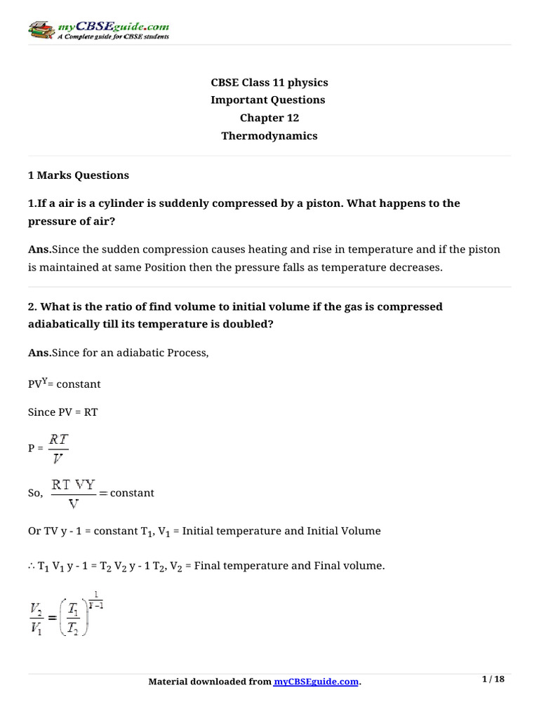 11 Physics Imp ch12 Marks 1 | PDF | Thermal Expansion | Temperature