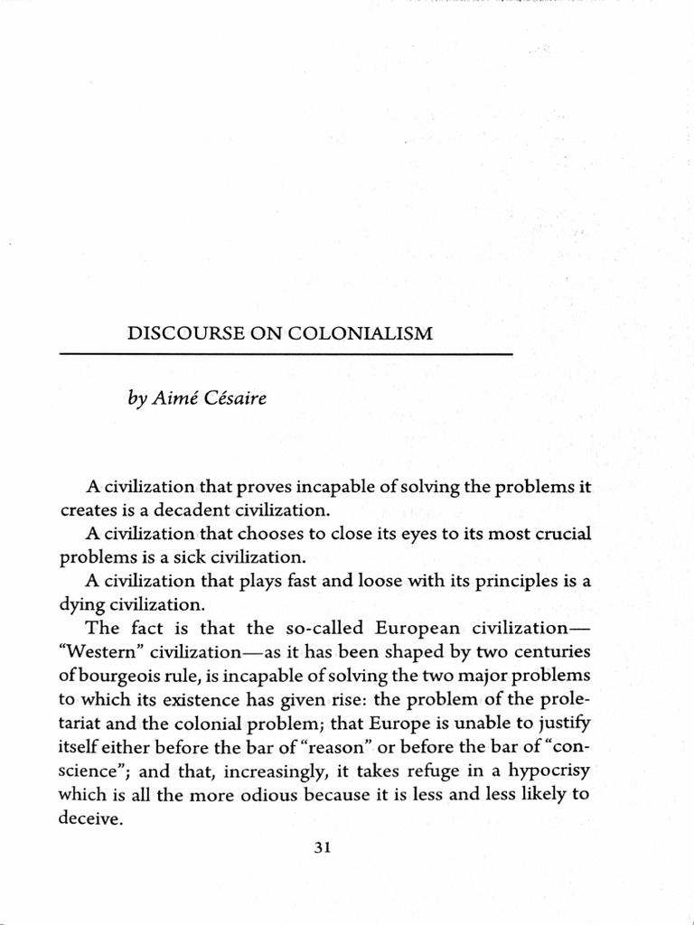 Aime Cesaire, Discourse On Colonialism | PDF
