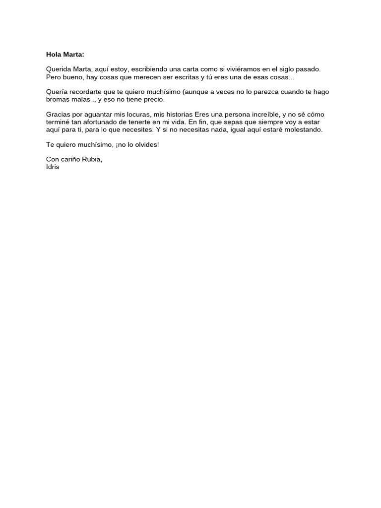 Carta de Aprecio y Amistad para Marta | PDF