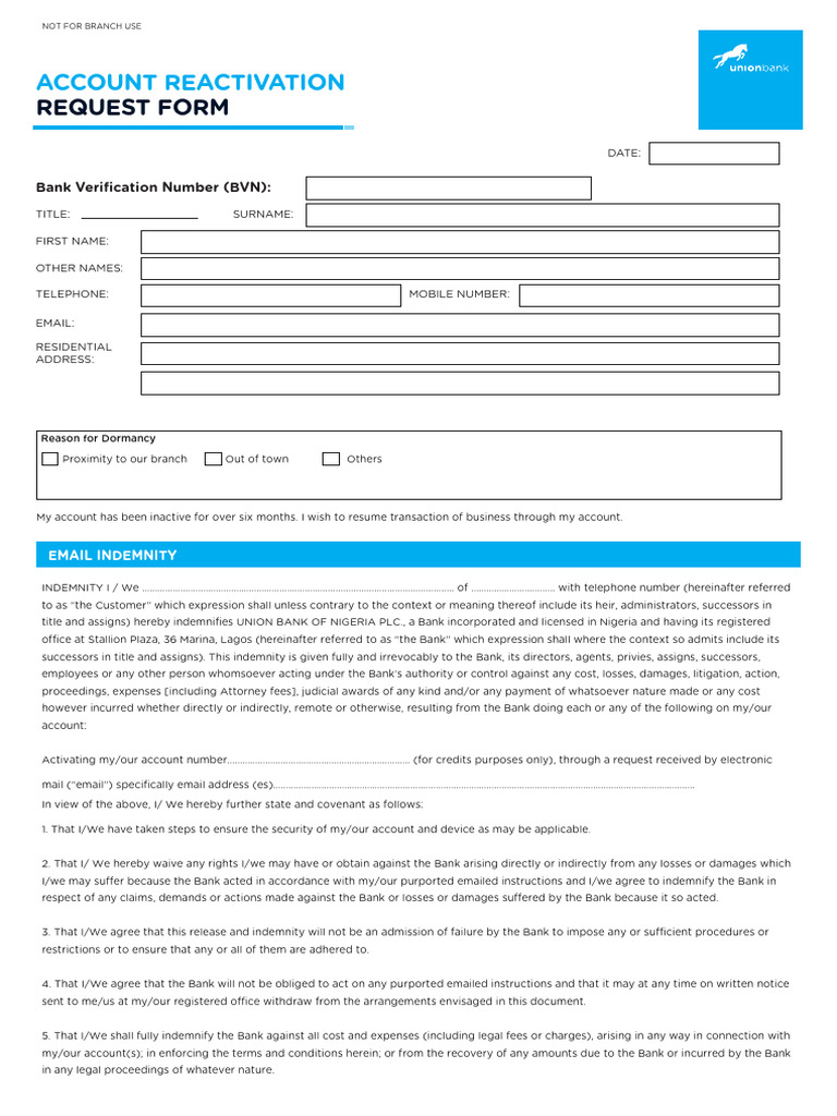 Account-Reactivation-Form-Digital-Version | PDF | Indemnity | Banks