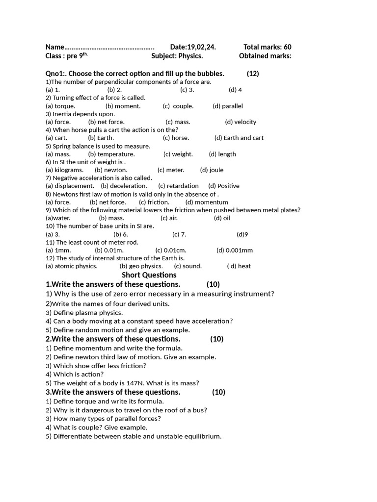 Physics Pdf Force Acceleration