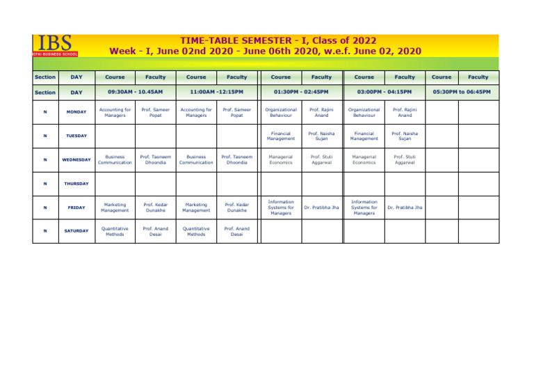 Semester I Course Timetable 2022 | PDF