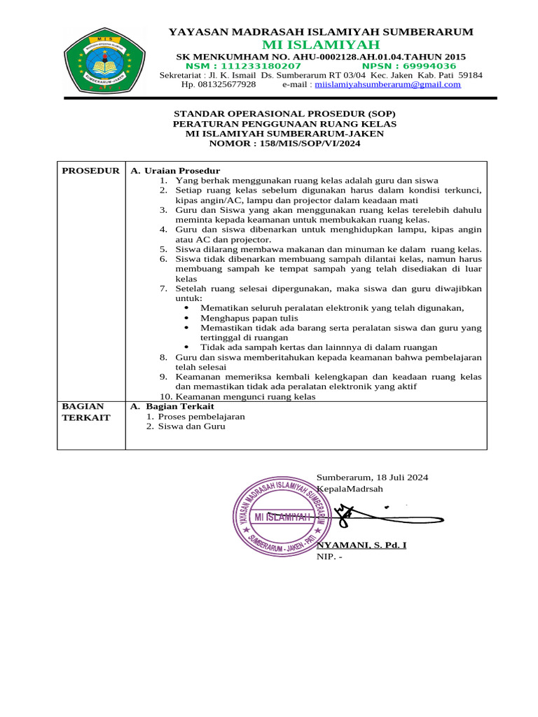 SOP Penggunaan Ruang Kelas | PDF