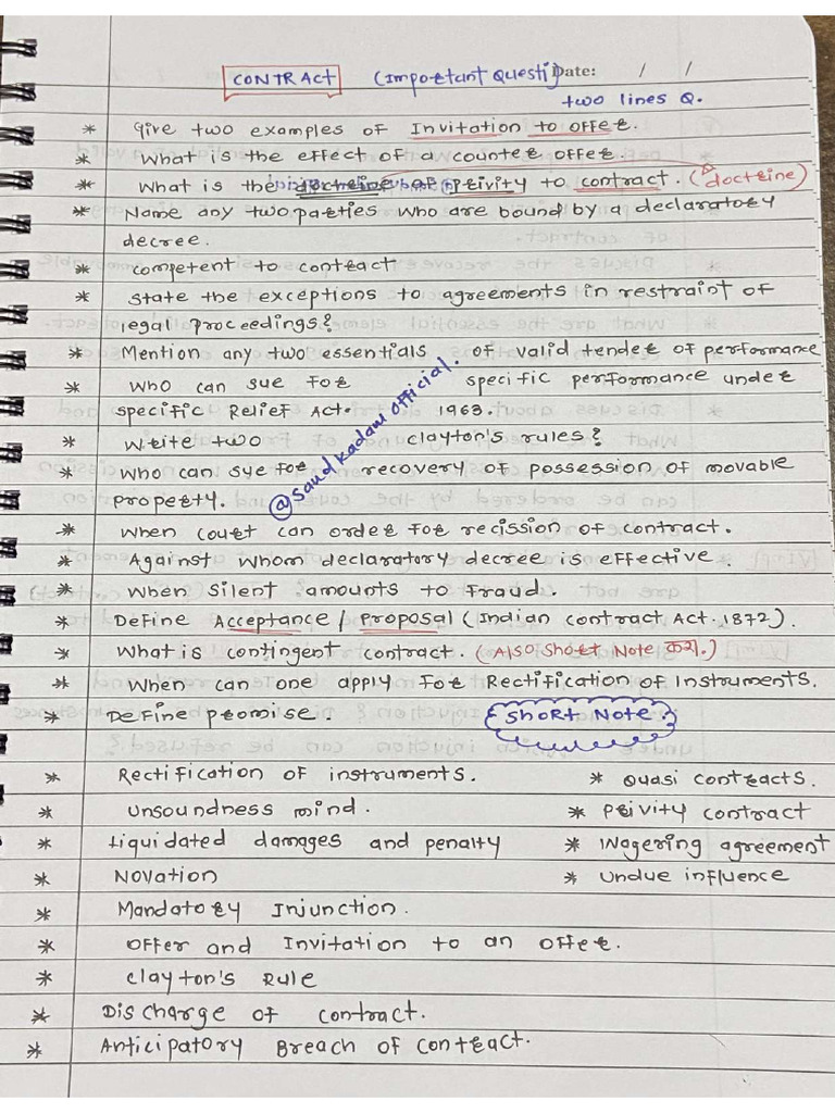 Contract Important Questions | PDF