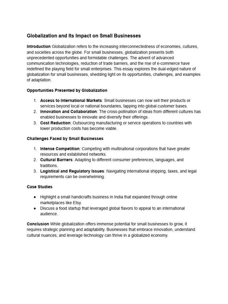 Globalization and Its Impact On Small Businesses | PDF