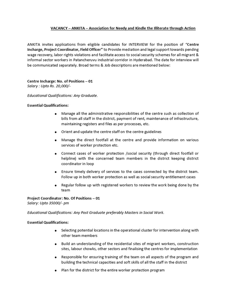 VACANCY Note | PDF | Employment | Business