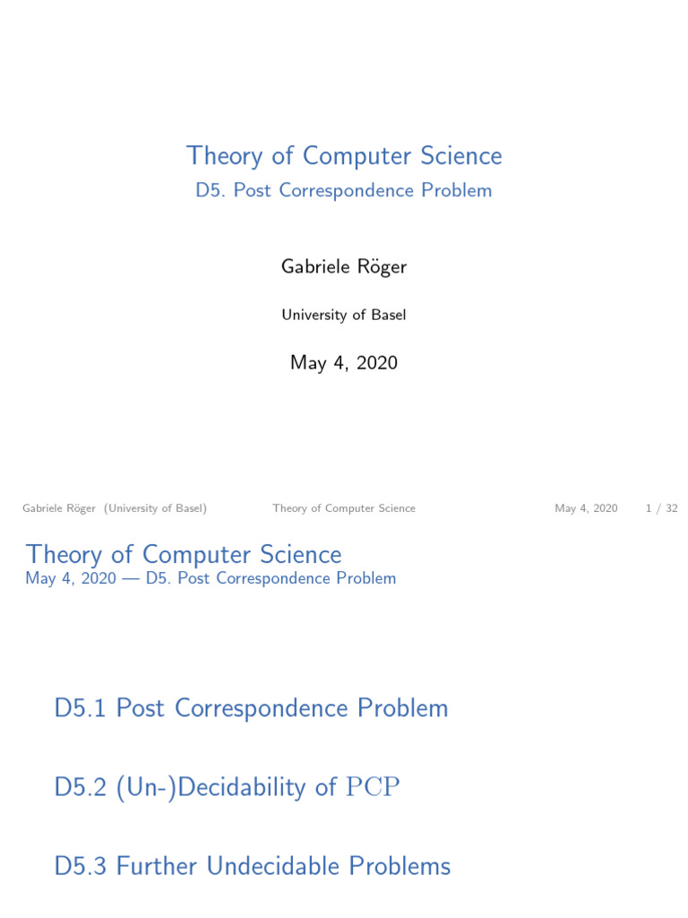 Theory D05 Handout Pdf Metalogic Computer Science