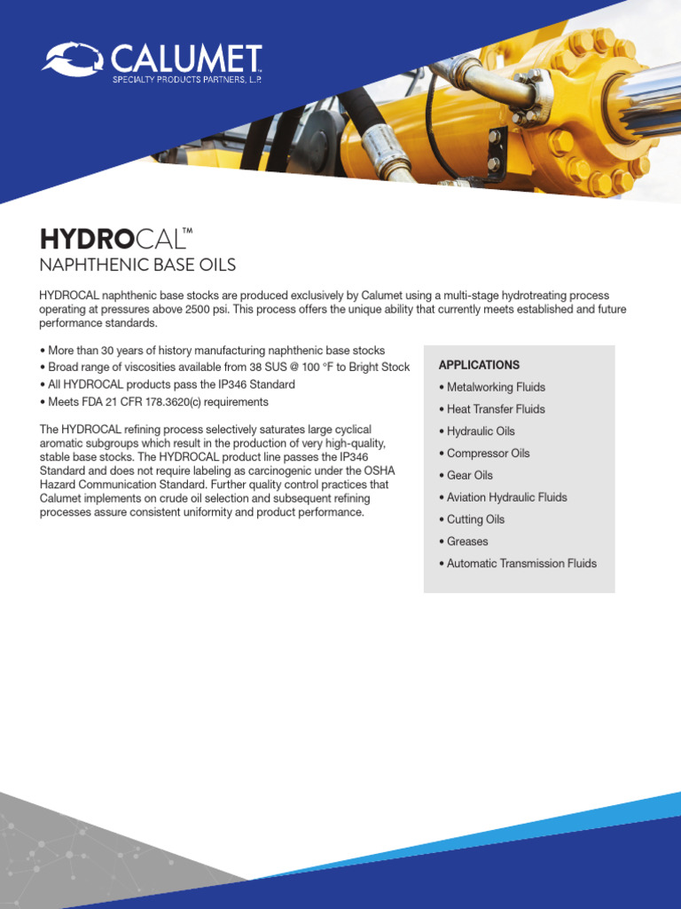 Hydrocal Naphthenic Base Oils Overview | PDF | Chemical Substances | Oils