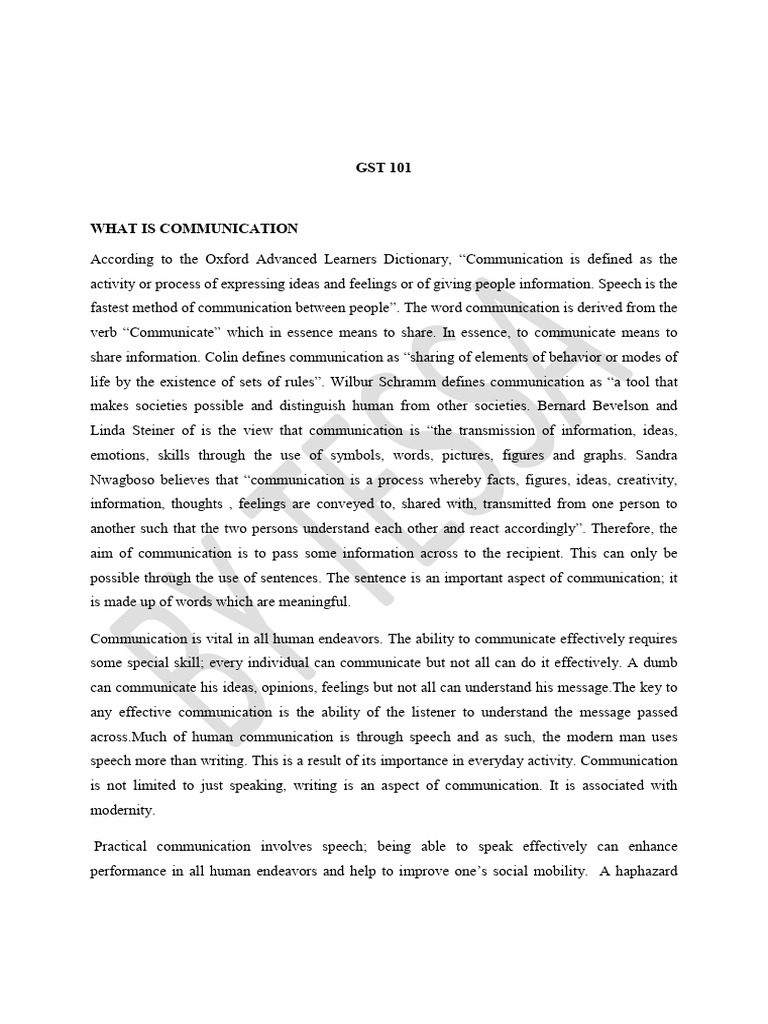 GST 101 Communication by TESSA | PDF | Communication | Speed Reading
