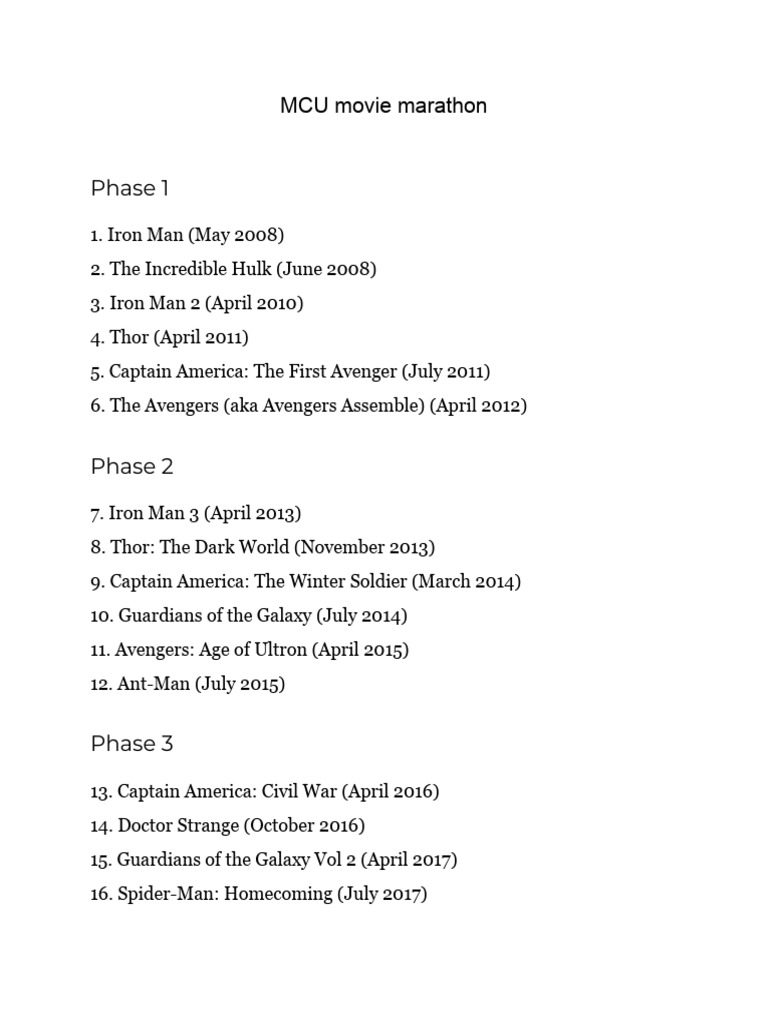 MCU movie marathon | PDF