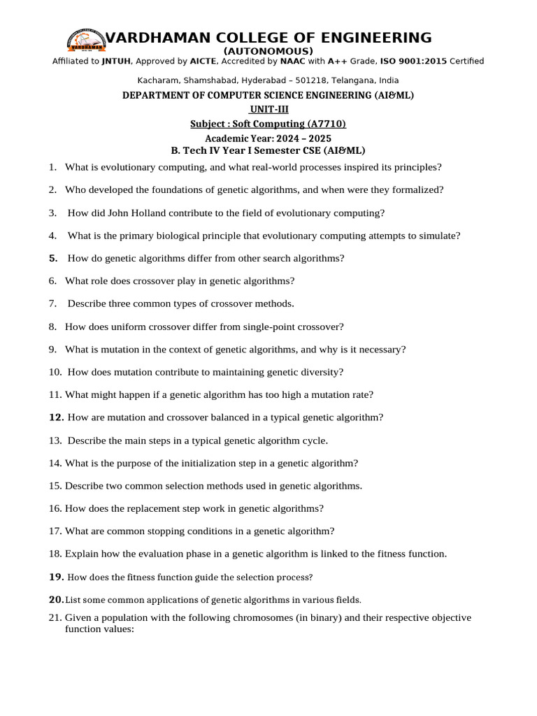 Soft Computing: Genetic Algorithms Overview | PDF | Genetic Algorithm | Algorithms