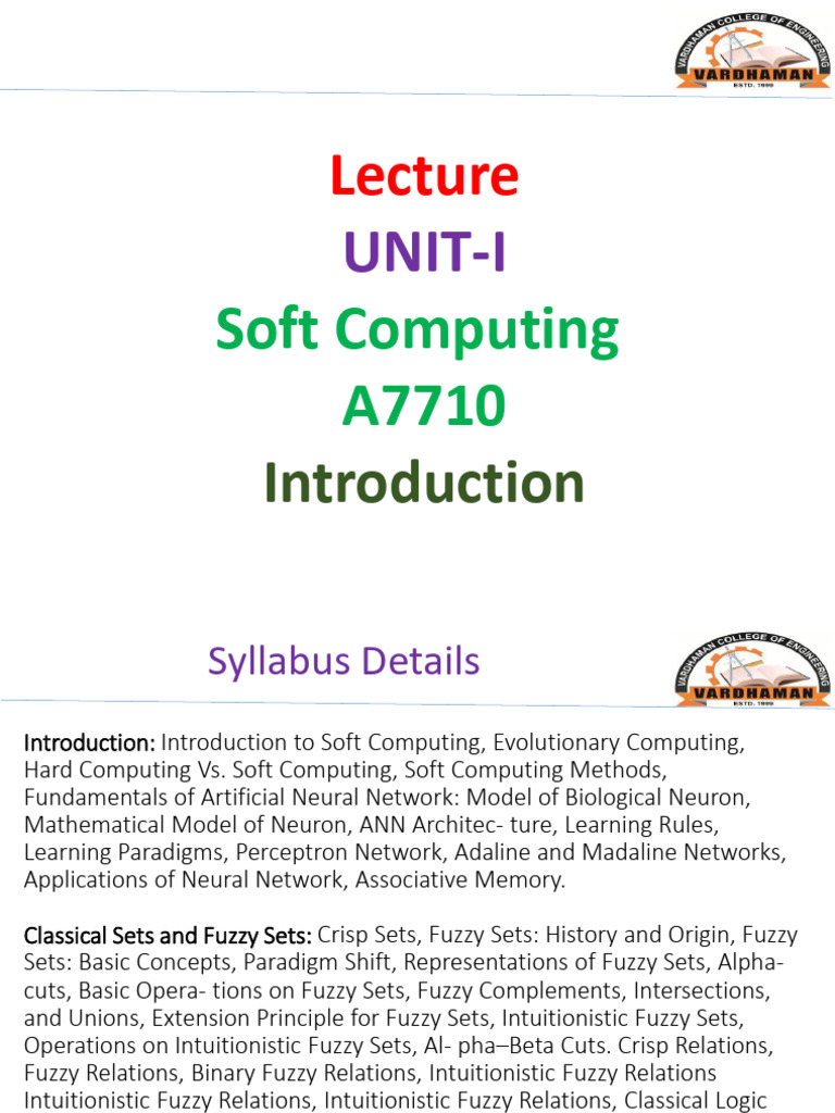 UNIT-I | PDF | Fuzzy Logic | Artificial Neural Network