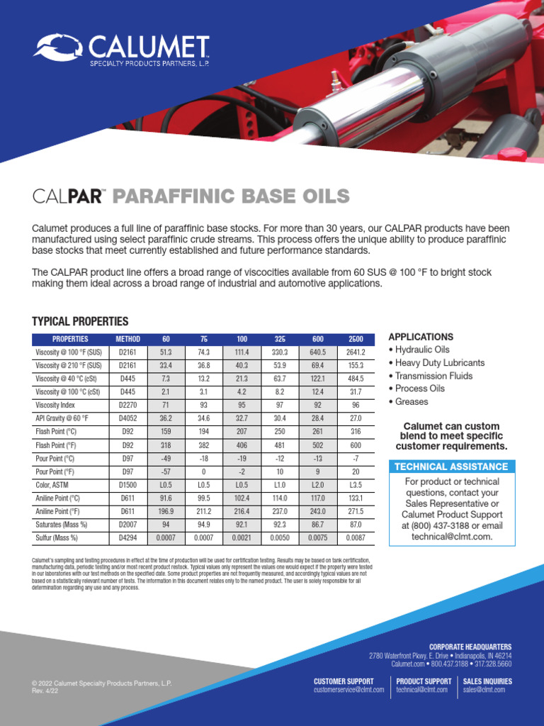 Calpar™ Paraffinic Base Oils Overview | PDF | Viscosity | Liquids