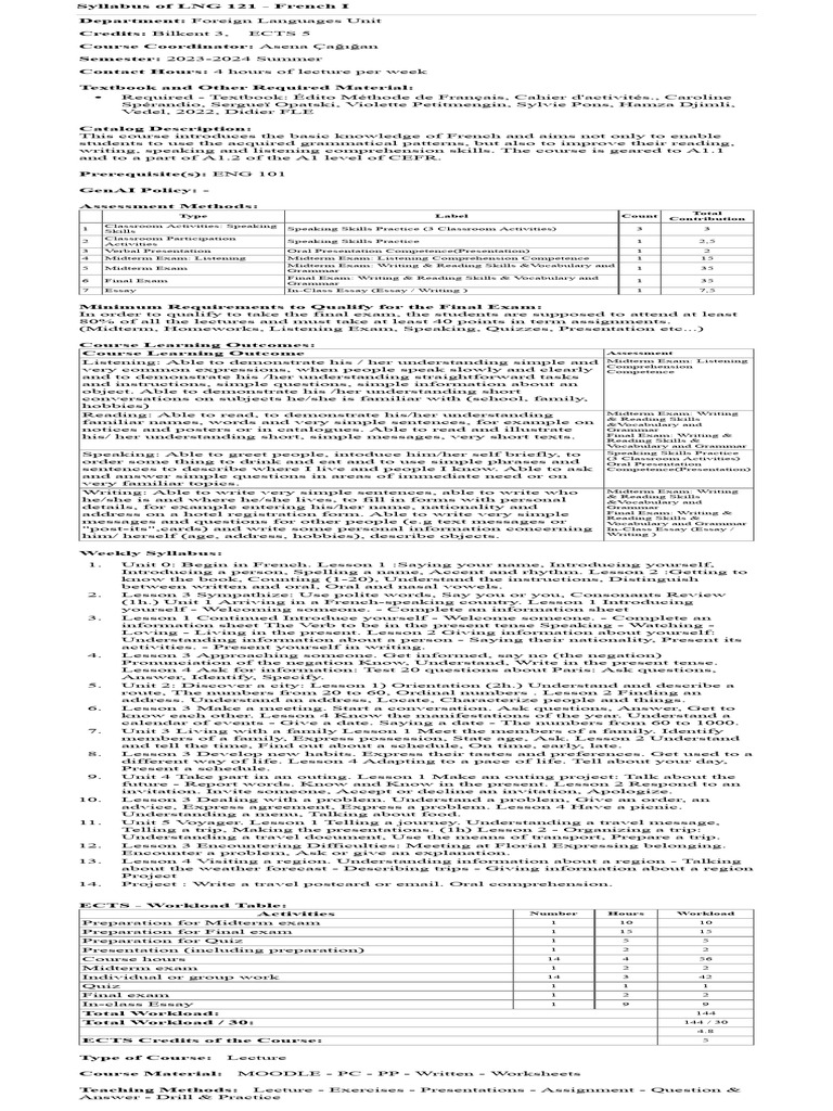 Httpsstars Bilkent Edu TrsyllabusviewLNG121 | PDF | Vocabulary | Reading Comprehension