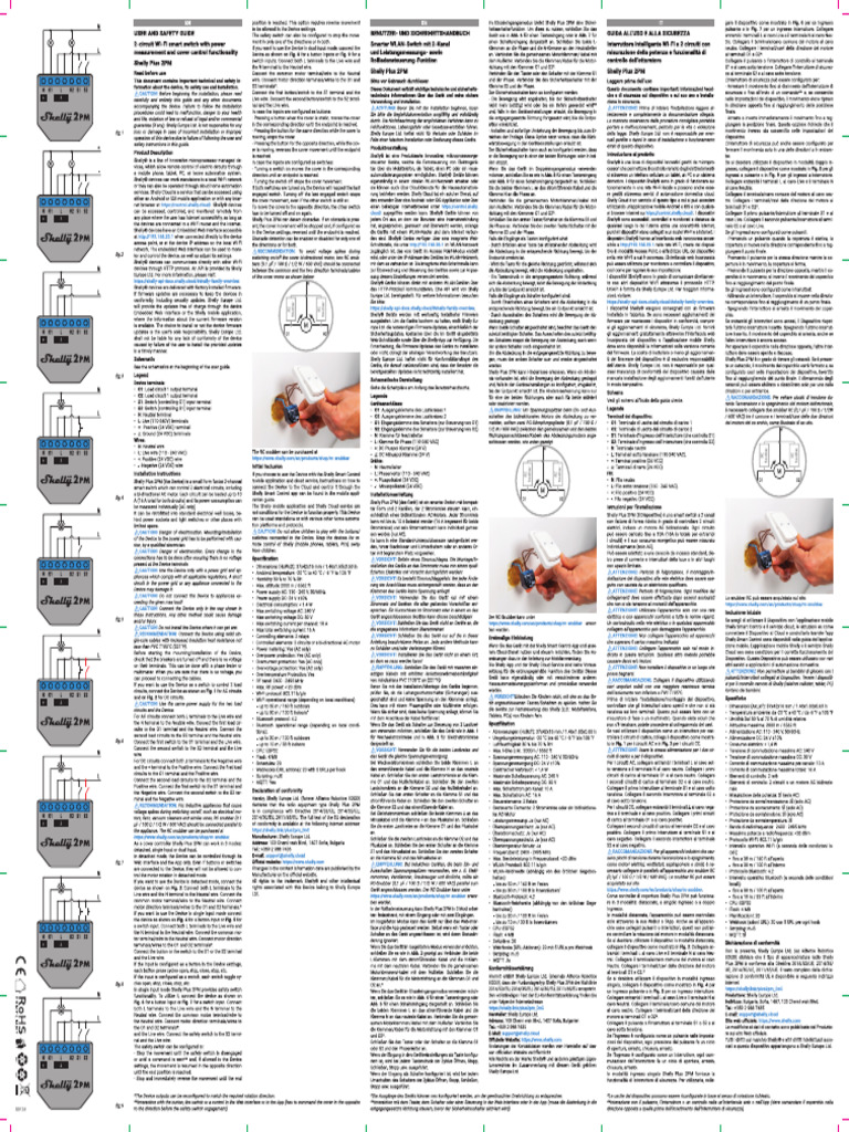 Shelly Plus 2PM Multilingual Printed User and Safety Guide | PDF
