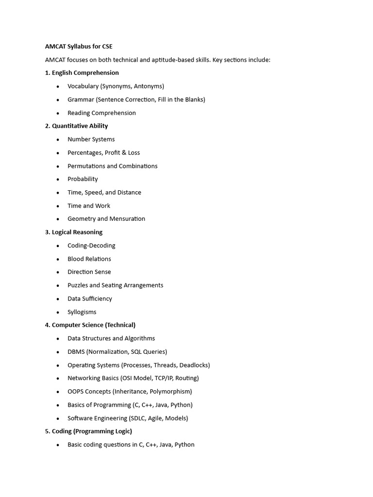 AMCAT Syllabus for CSE | PDF | Computer Programming | Databases