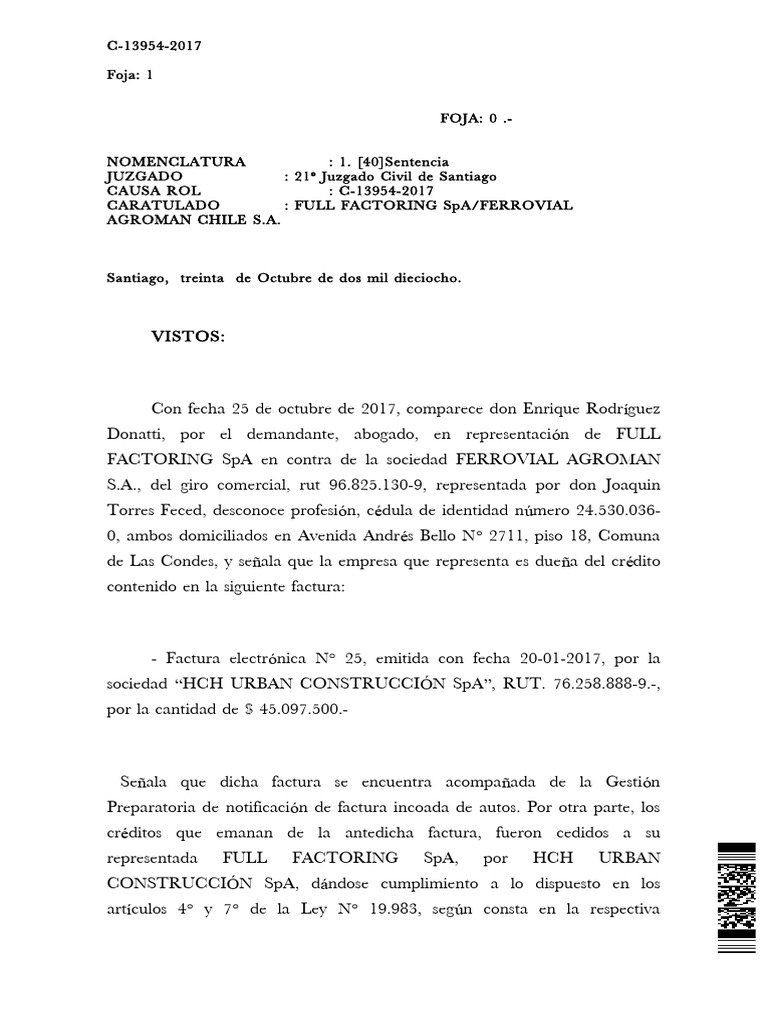 2.3. 21 JC de Stgo Rit C 13954 2017 | PDF | Factura | Sentencia (ley)