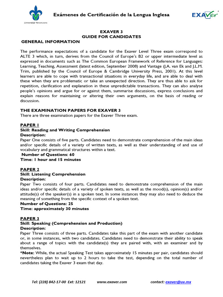 EXAVER 3 Guide For Candidates | PDF | Verb | Grammatical Tense