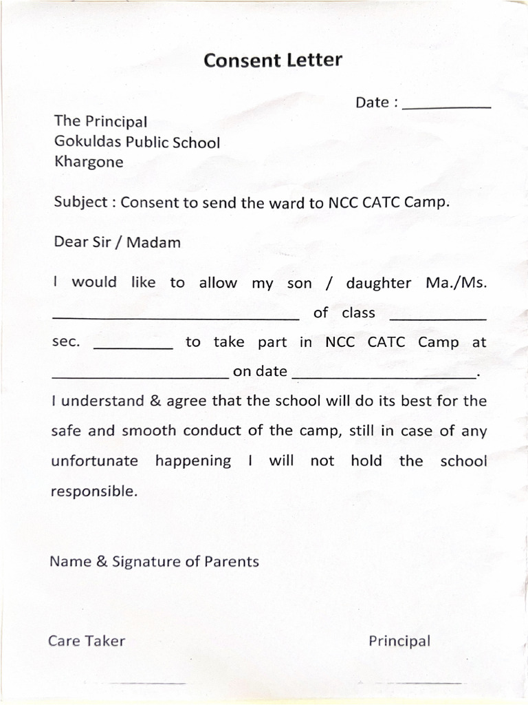 Consent Letter NCC Camp | PDF