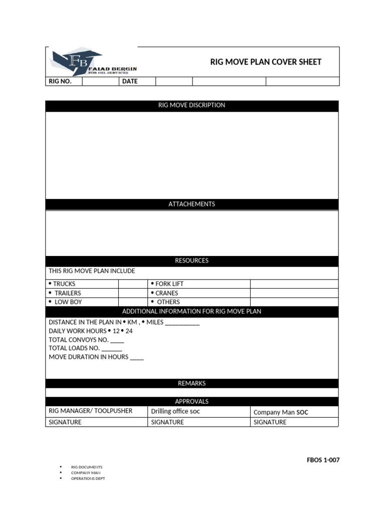 RIG MOVE PLAN COVER SHEET FBOS 1007 Move B1 - 1 | PDF
