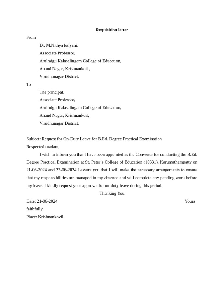 Requisition Letter | PDF