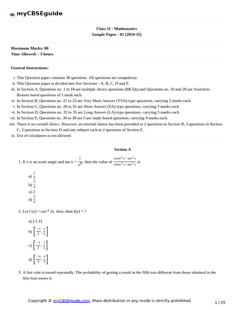 11_maths_sp_01 | PDF | Inequality (Mathematics) | Mathematics