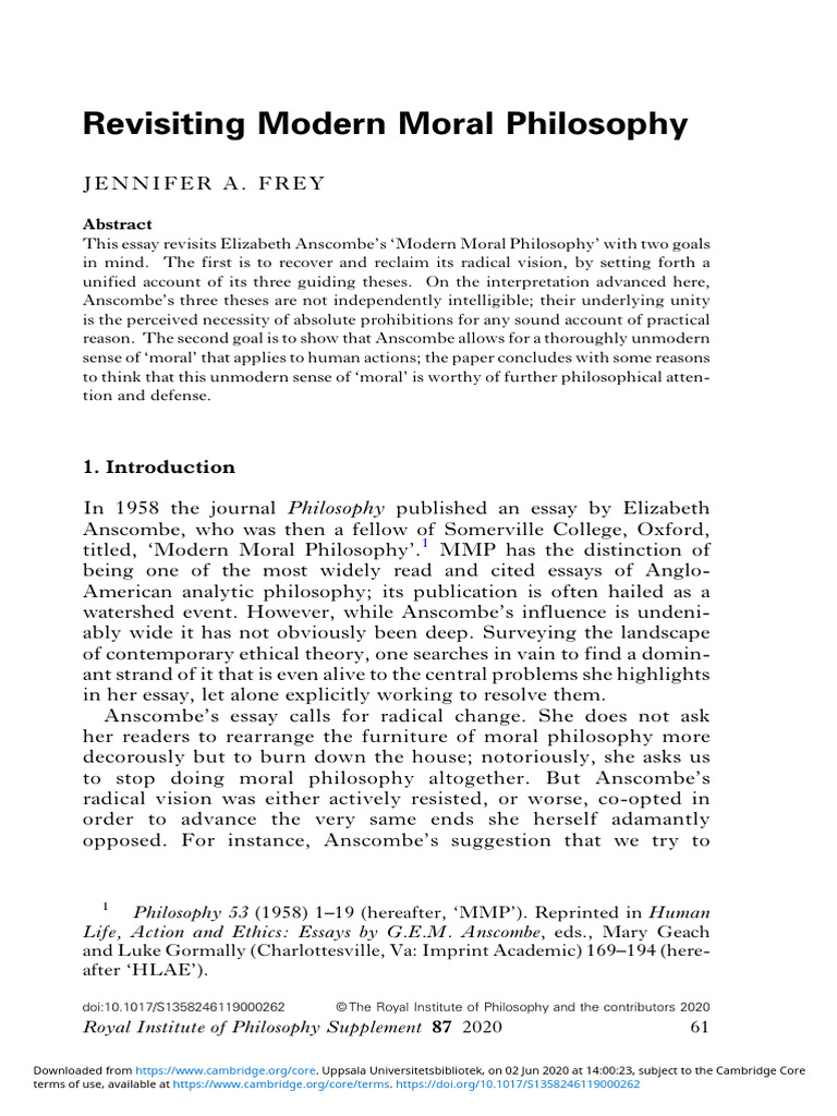 Revisiting Modern Moral Philosophy | PDF | Virtue Ethics | Intention