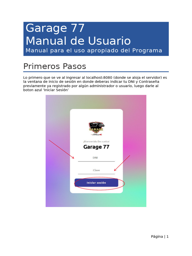 Manual de Usuario para Garage 77 | PDF | Usuario (informática) | Contraseña