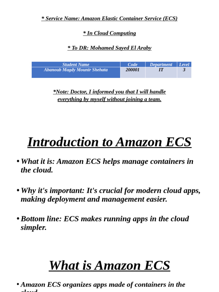 Understanding What is Amazon Elastic Container Service (ECS) | PDF | Cloud Computing | Program ...