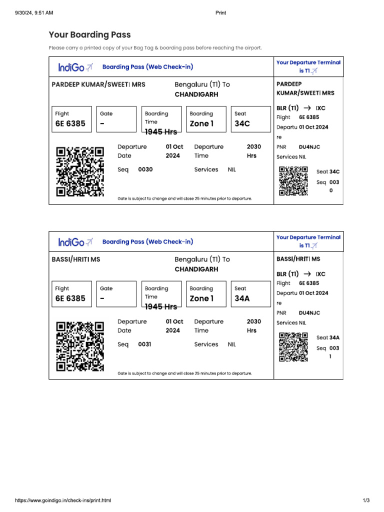 BLR To Icx Web Checkin | PDF