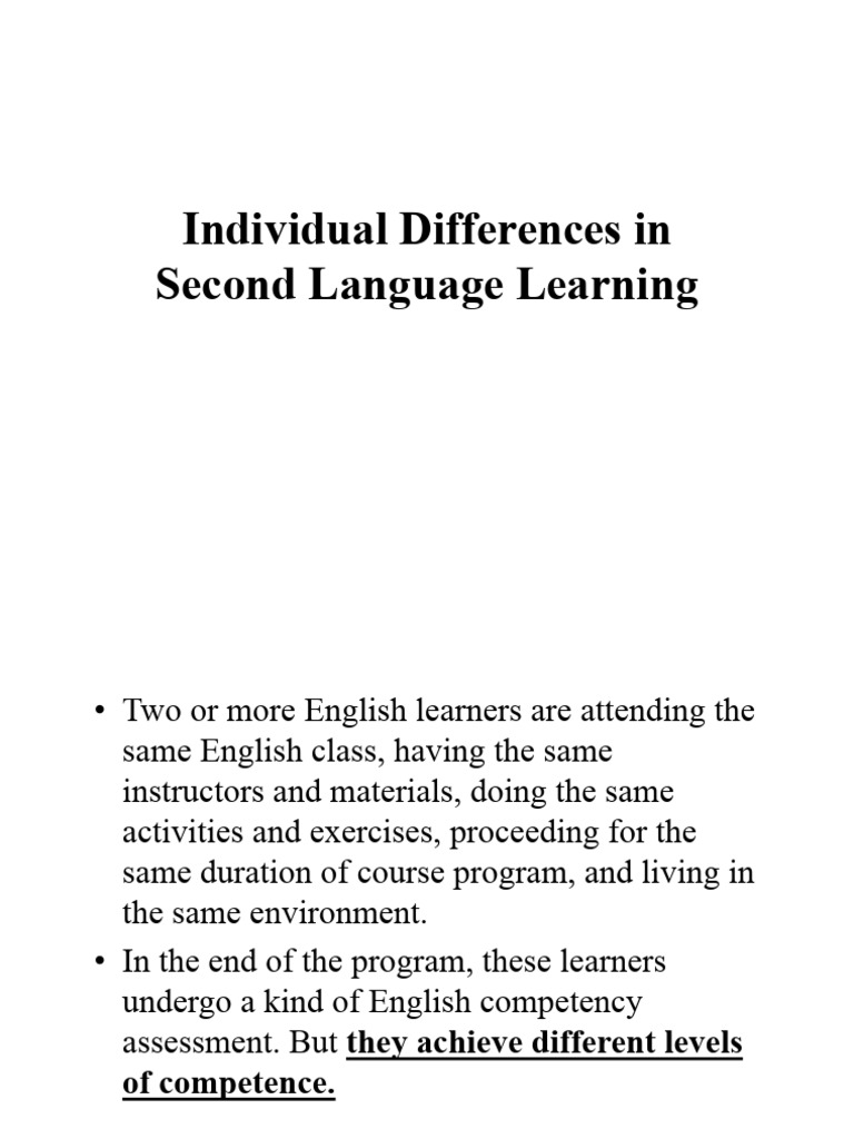 Individual Differences in Second Language Learning | PDF | Second Language | Learning