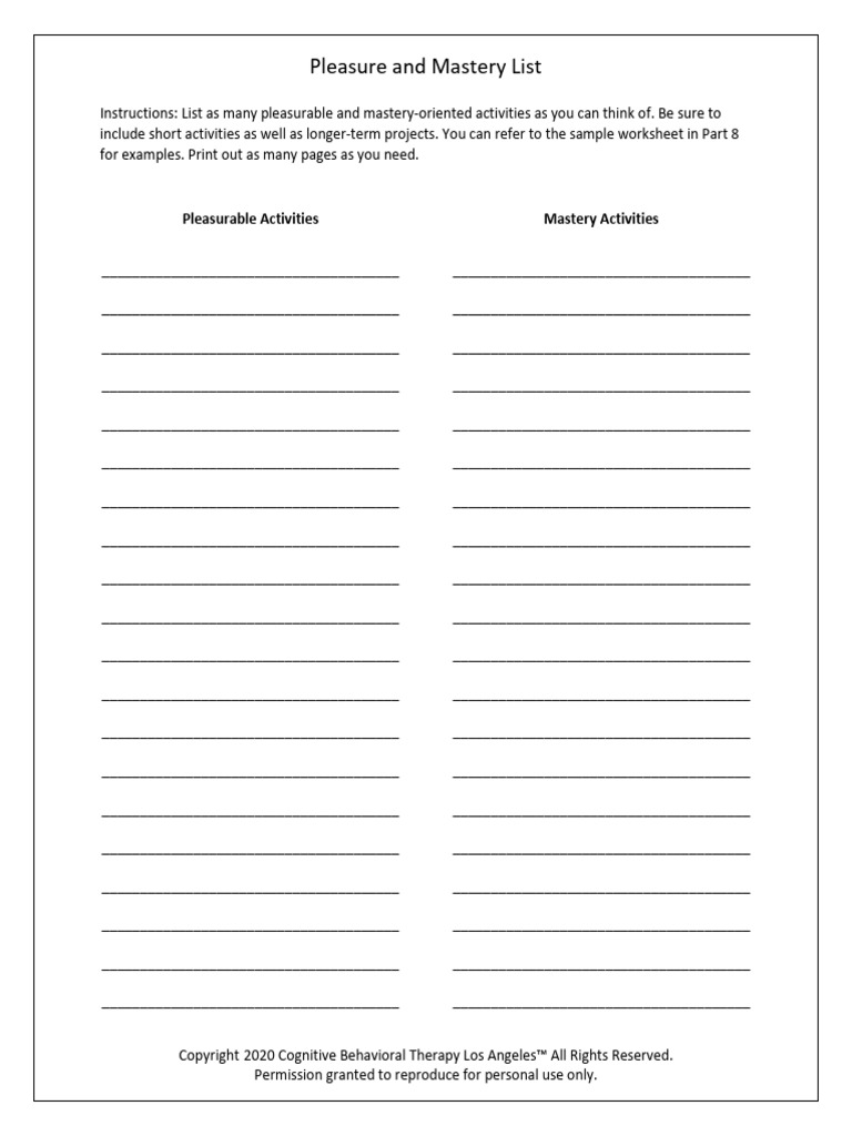 Pleasure and Mastery Worksheet | PDF | Psychology | Psychological Concepts