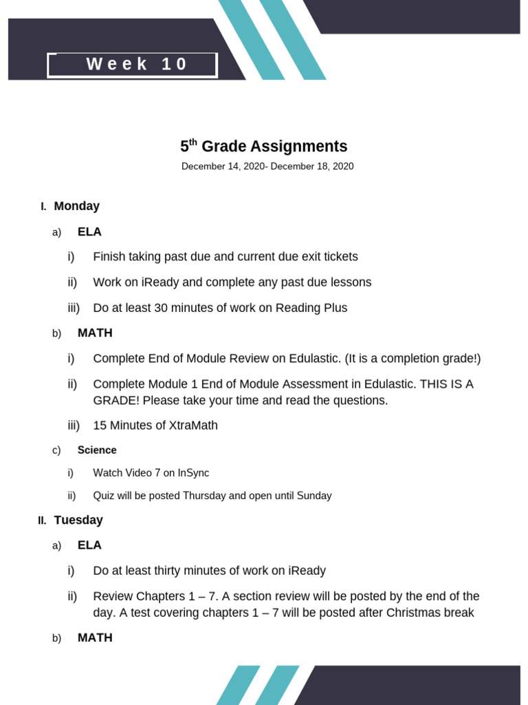 Corrected Week 11 Assignments for Virtual | PDF