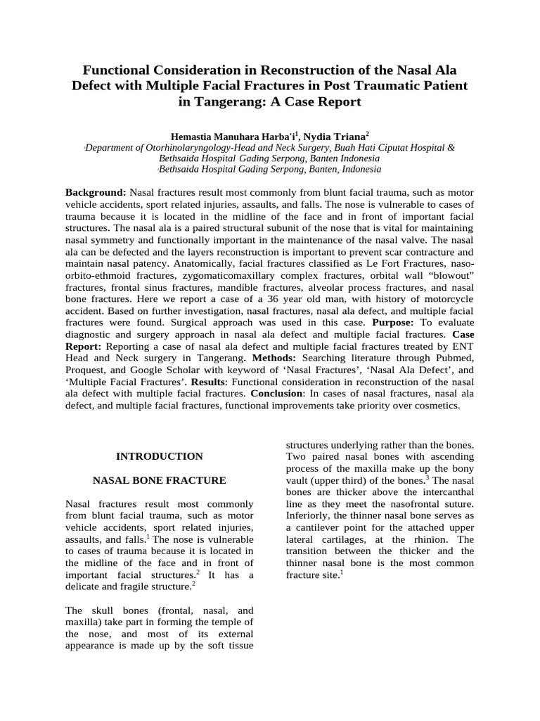 Nasal Fracture and Nasal Ala Tissue Loss Reconstruction With ...